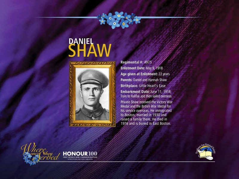 Daniel Shaw, Regiment Number 4975
